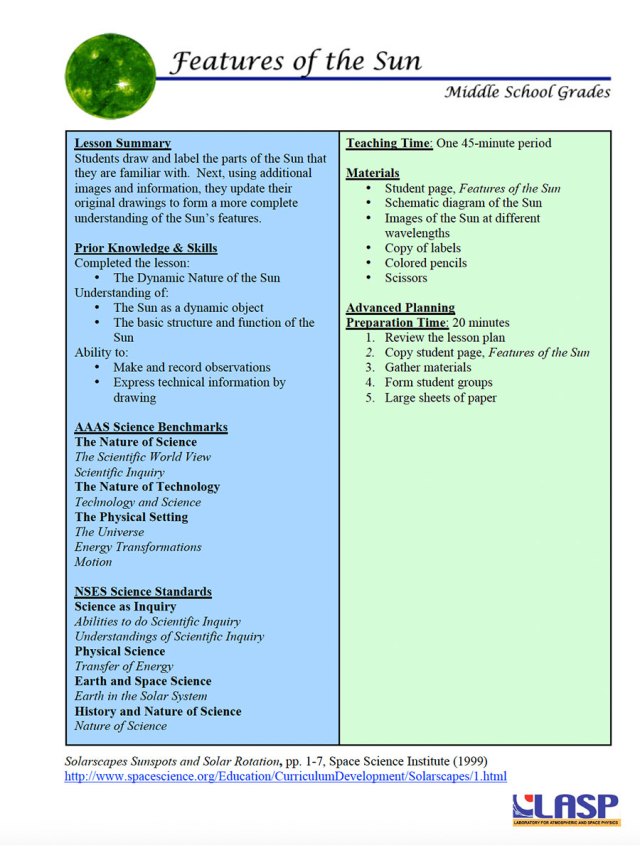 Features of the Sun Lesson Plan - NASA Science