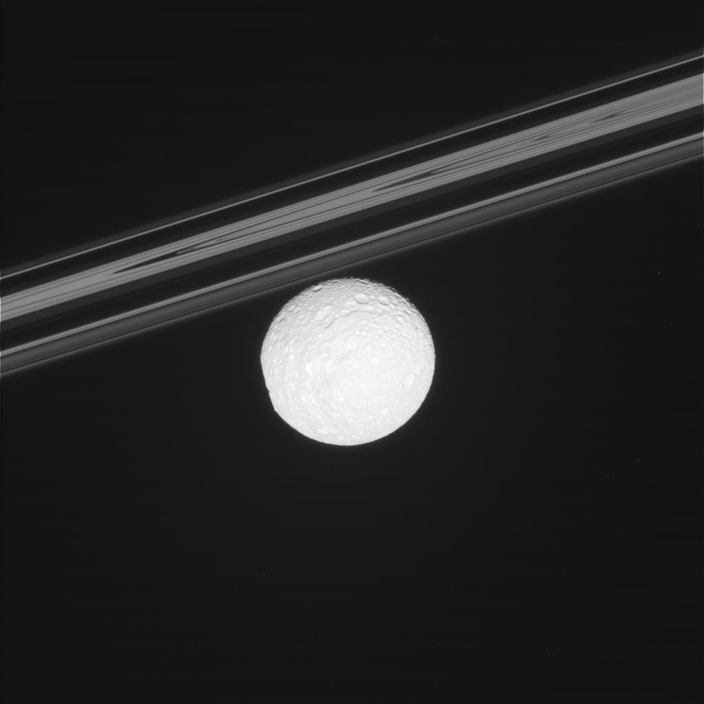 Mimas and Rings (raw image) - NASA Science