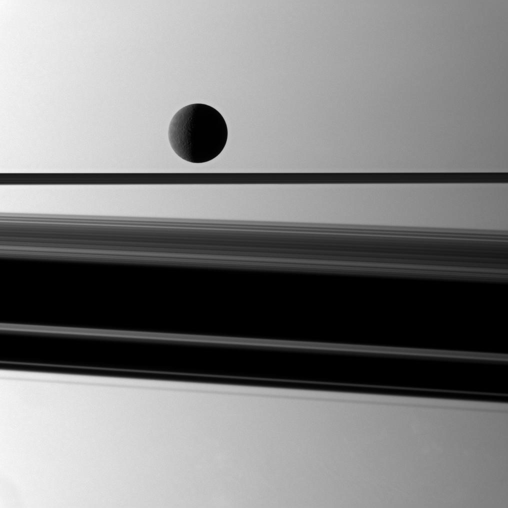 Rhea, Rings and Shadow - NASA Science