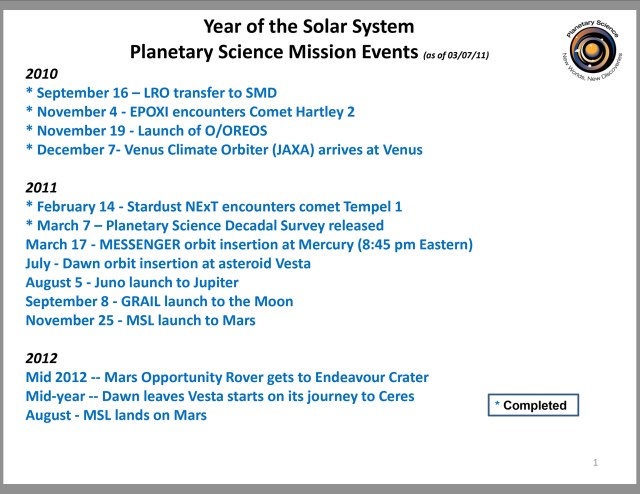 Planetary Science Mission Events Handout - NASA Science