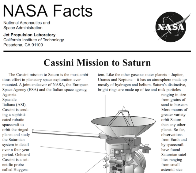 Fact Sheet: Cassini to Saturn - NASA Science