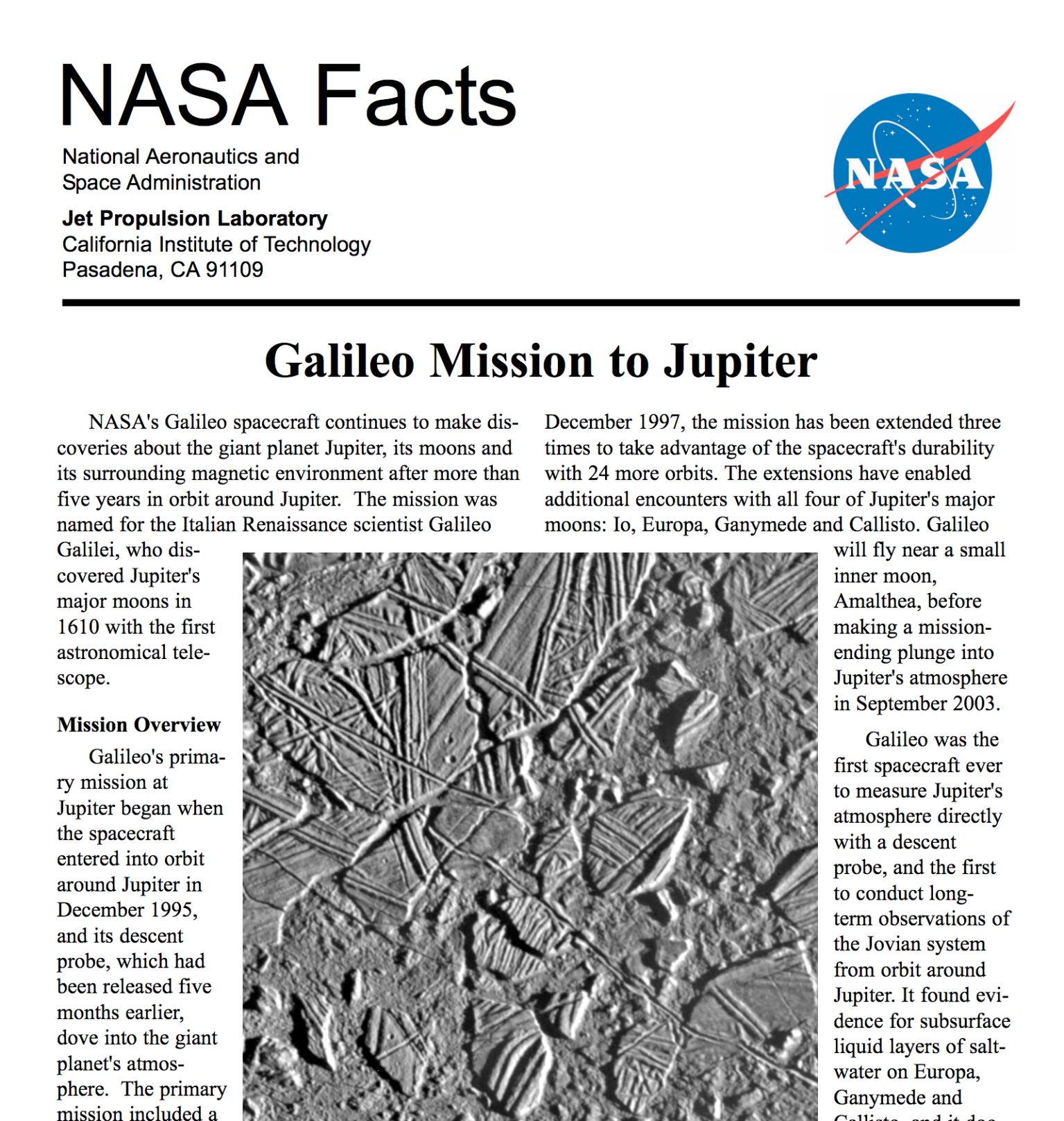 Galileo Fact Sheet - NASA Science