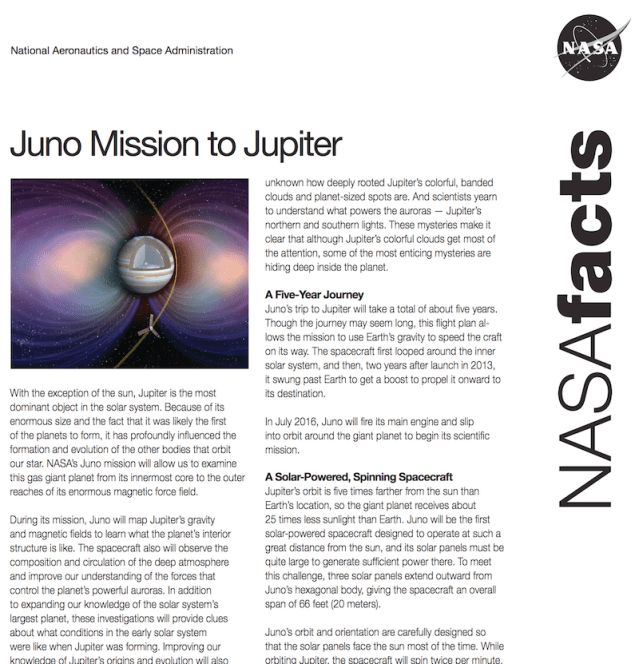 Fact Sheet: Juno - NASA Science
