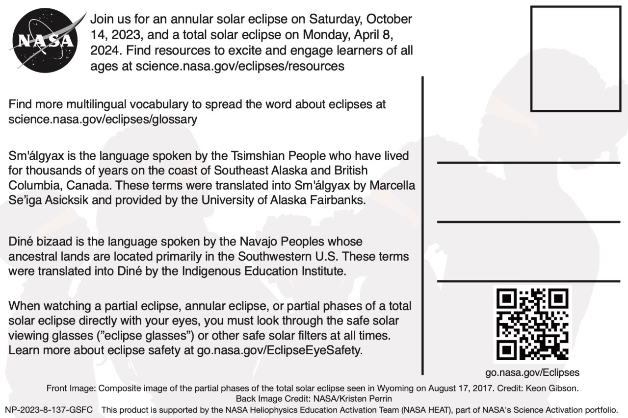 Multilingual Solar Eclipse Postcard - NASA Science
