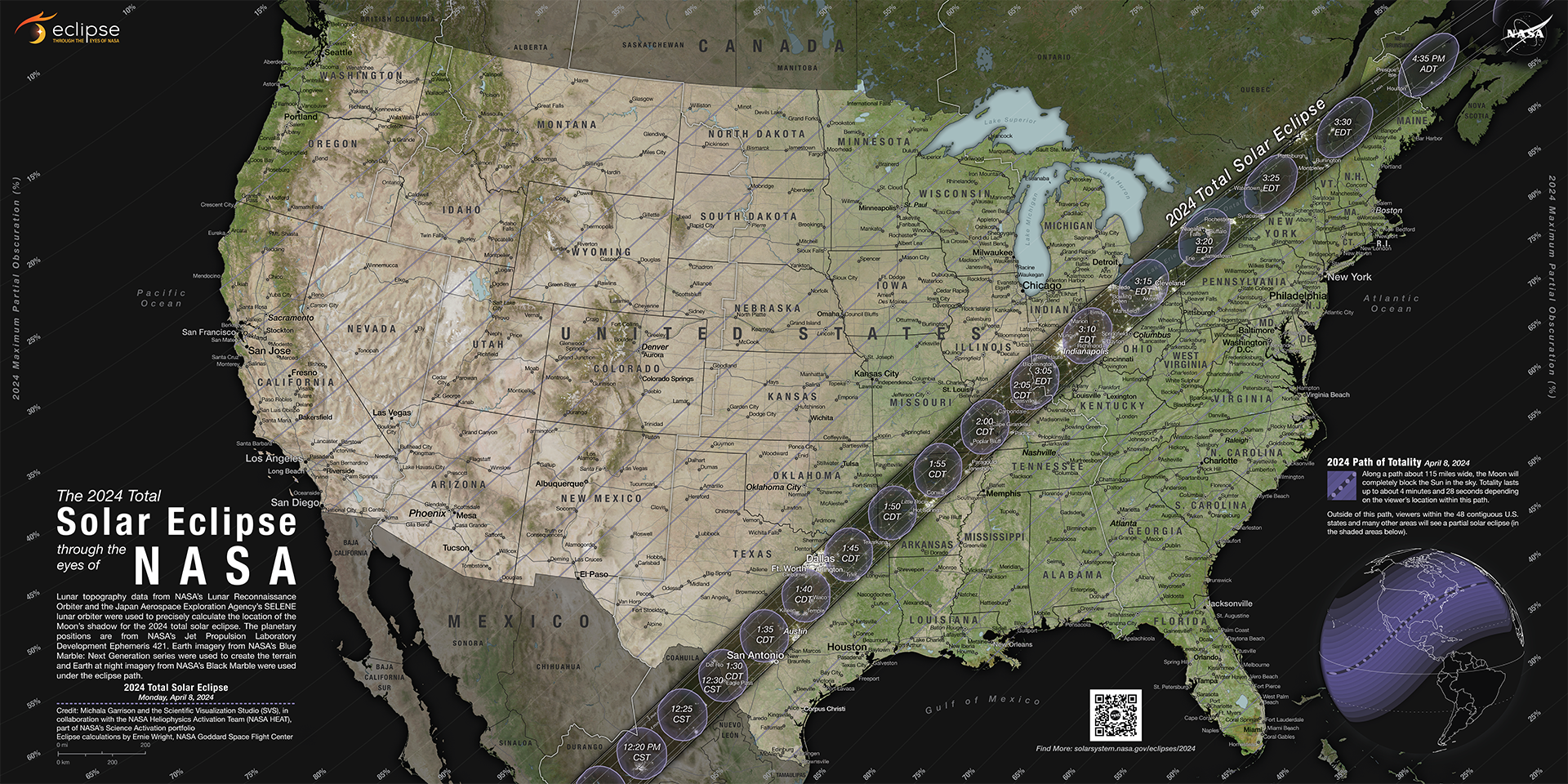 NASA's 2024 Total Solar Eclipse Map (Multilingual) - NASA Science