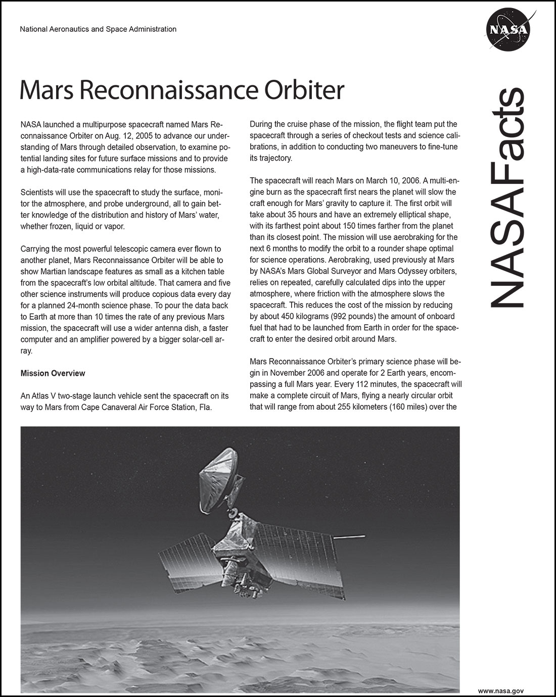 Mars Reconnaissance Orbiter Fact Sheet - NASA Science