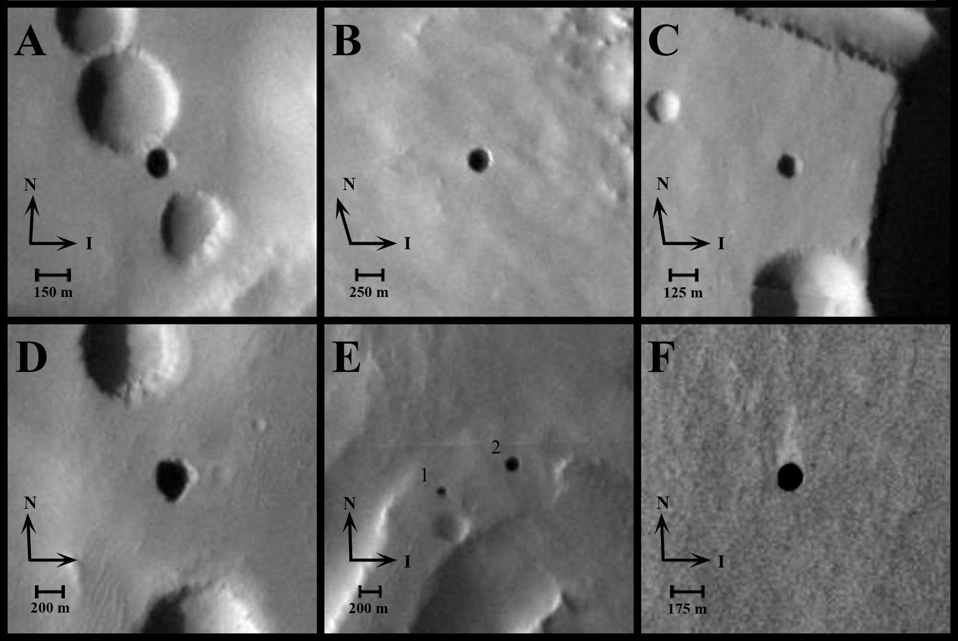 Seven Possible Cave Skylights on Mars - NASA Science