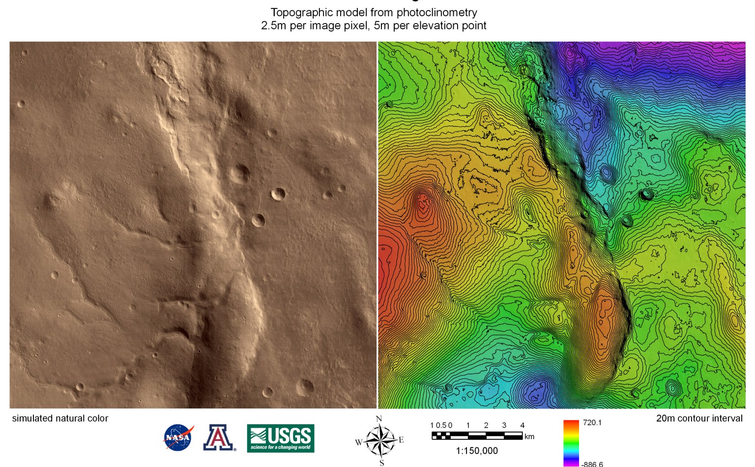 First HiRISE Image of Mars: Topographic Model from Photoclinometry ...